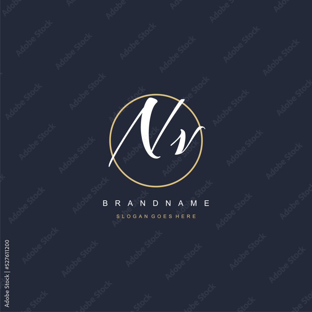 Initial letter NV logo monogram feminine style with circle line design ...