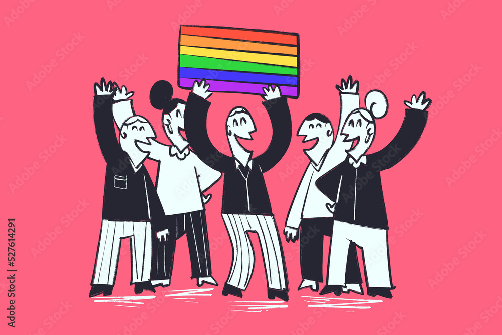 People holding pride flag sign - Tolerance, happiness, love ...