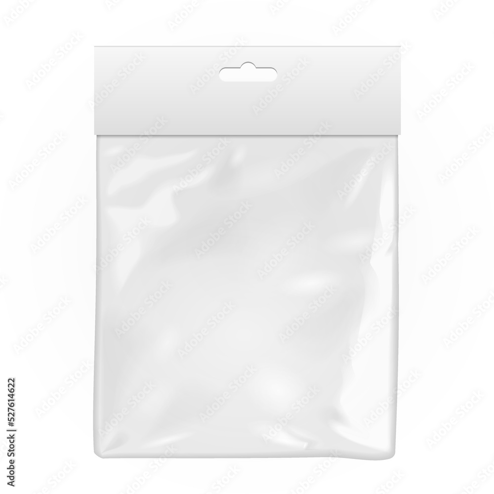 White Blank Plastic Pocket Bag. Transparent. With Hang Slot ...