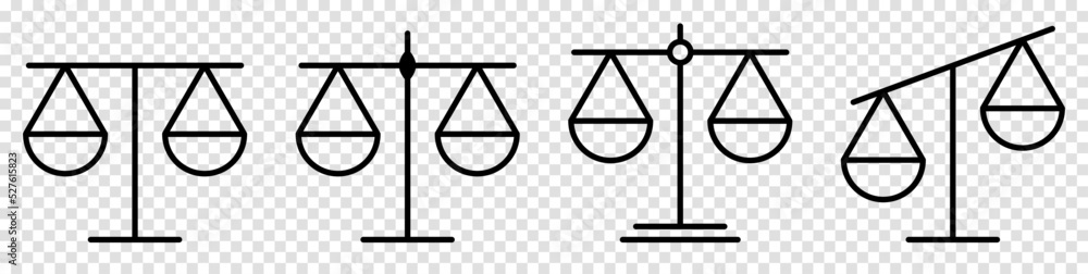 Scales icon set. Outline scales of justice symbols. Vector illustration ...