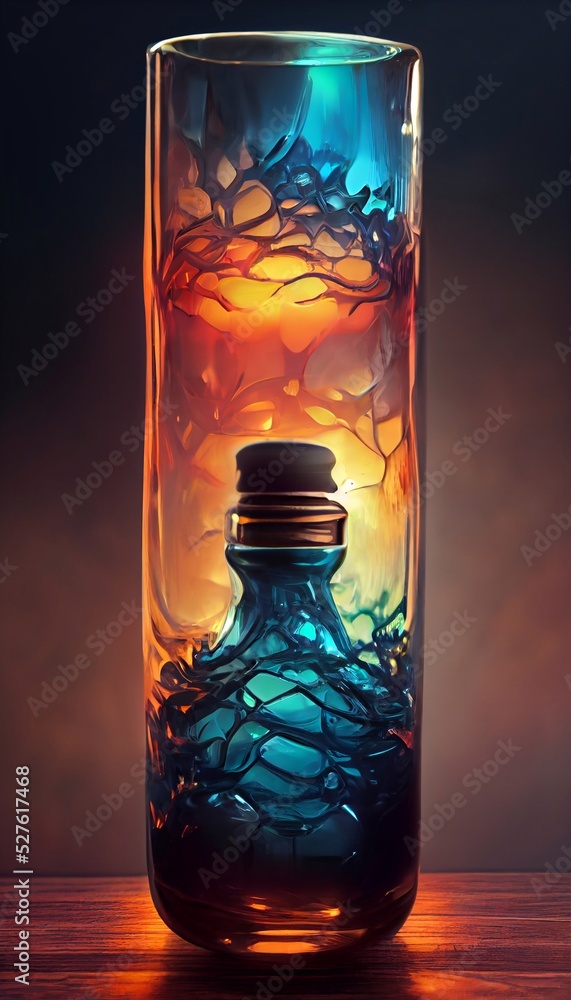 vintage glass bottle, bottle of manna on brown isolated background , 2D ...