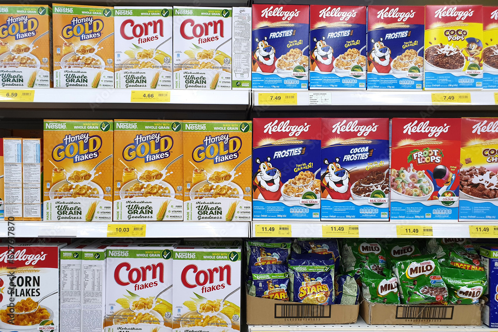 PENANG, MALAYSIA - MAR 15, 2019: Various choice of breakfast cereals on ...