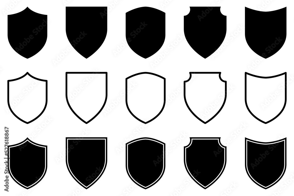 Shield outline icons set. Vector illustration isolated on transparent ...