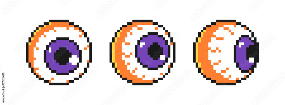Halloween cartoon eyes icons in pixel art design isolated on white ...