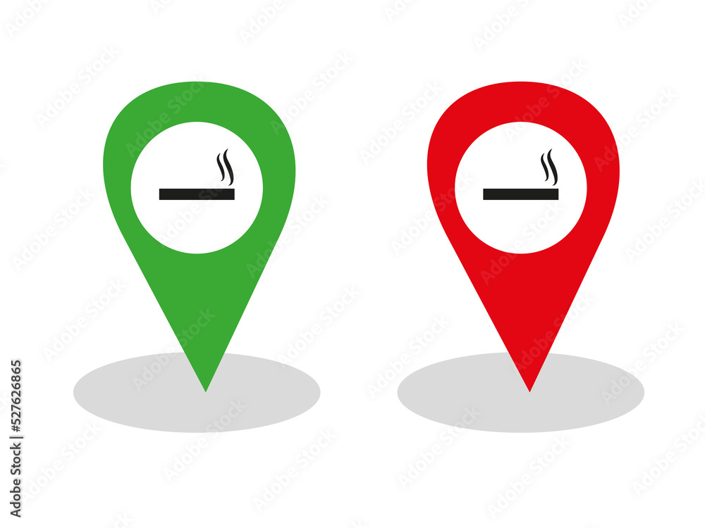 Image of smoking cigarettes. A cigarette in a green circle is a place ...