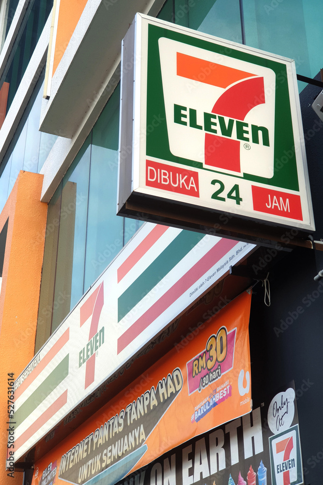 PENANG, MALAYSIA - JULY 7, 2019: View of 7-Eleven signage at store ...