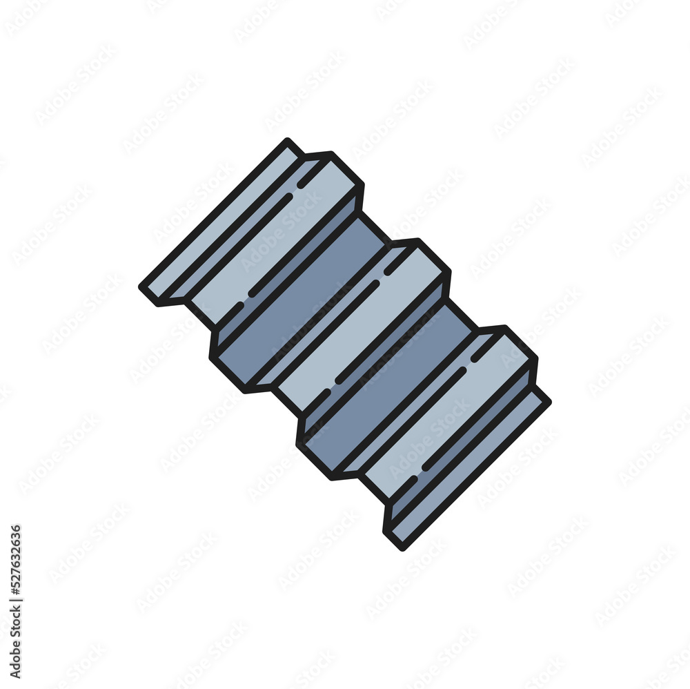 Metal roofing sheet isolated outline icon. Vector zinc trapezoidal roof ...