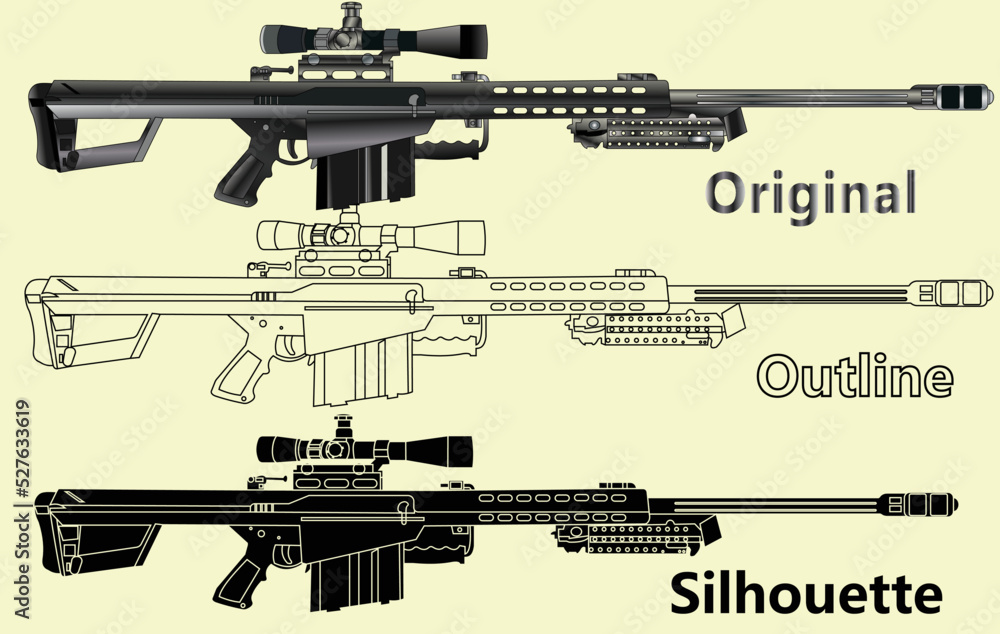 Vetor do Stock: Barrett M82 sniper rifle,Coloring page and colorful ...