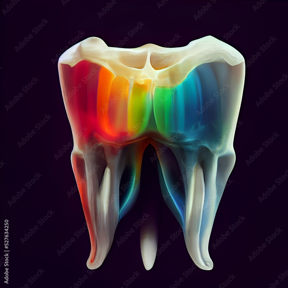 realistic x-ray of a tooth, colorful, isolated on black background ...