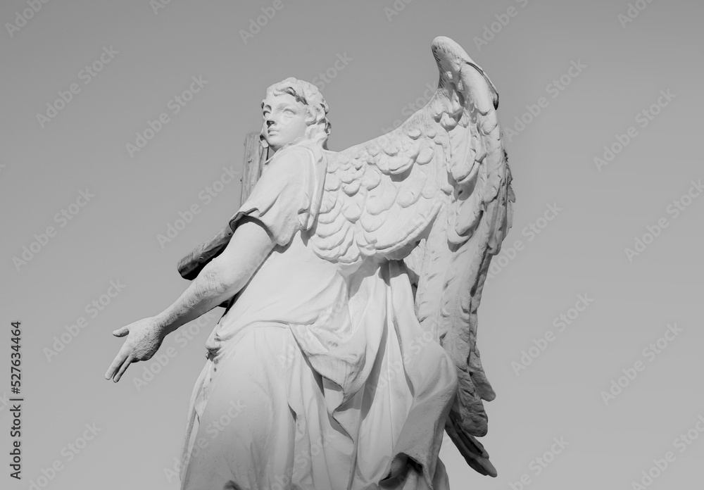 Statue of angel with wings. Stone sculpture of a angelic beautiful ...