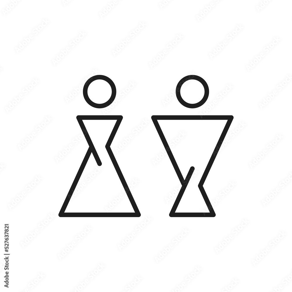 Man and woman couple, boy or girl toilet WC emblem outline icon. Vector ...