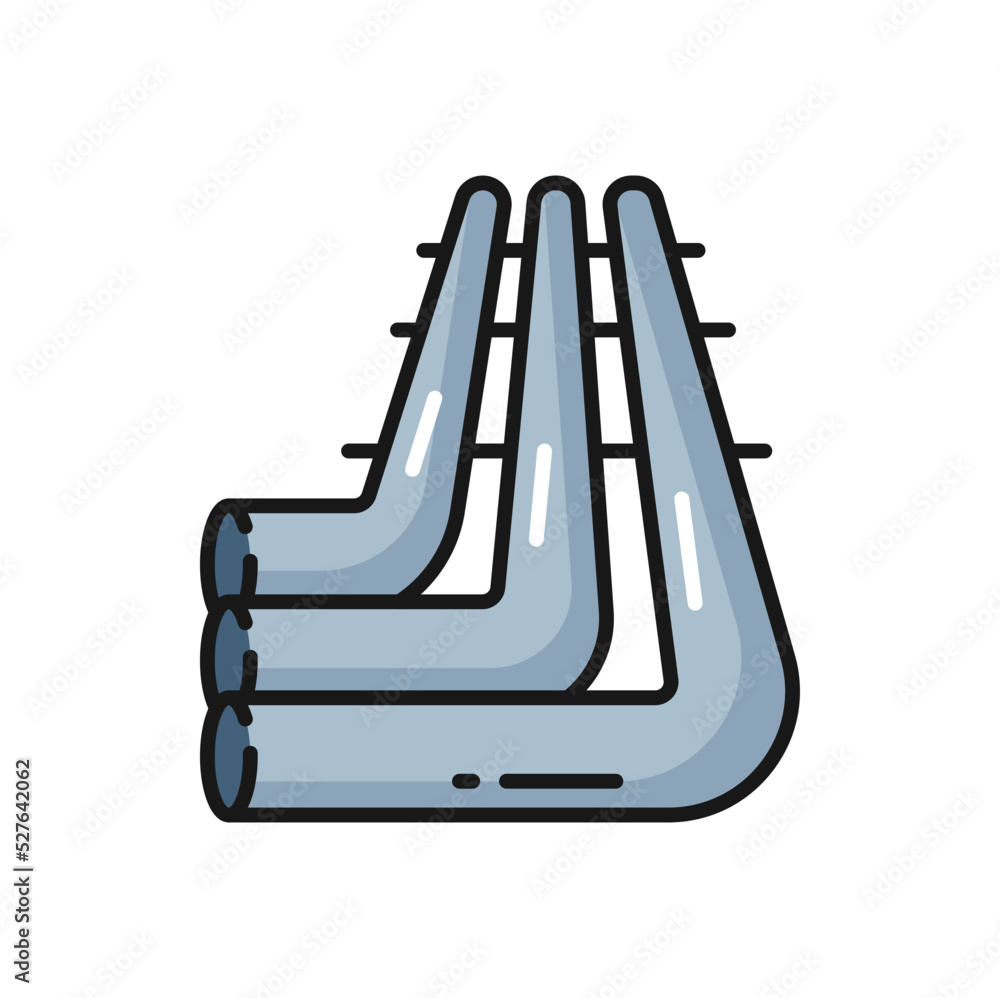 Curved pipeline gas or oil industry pipes isolated color outline icon ...