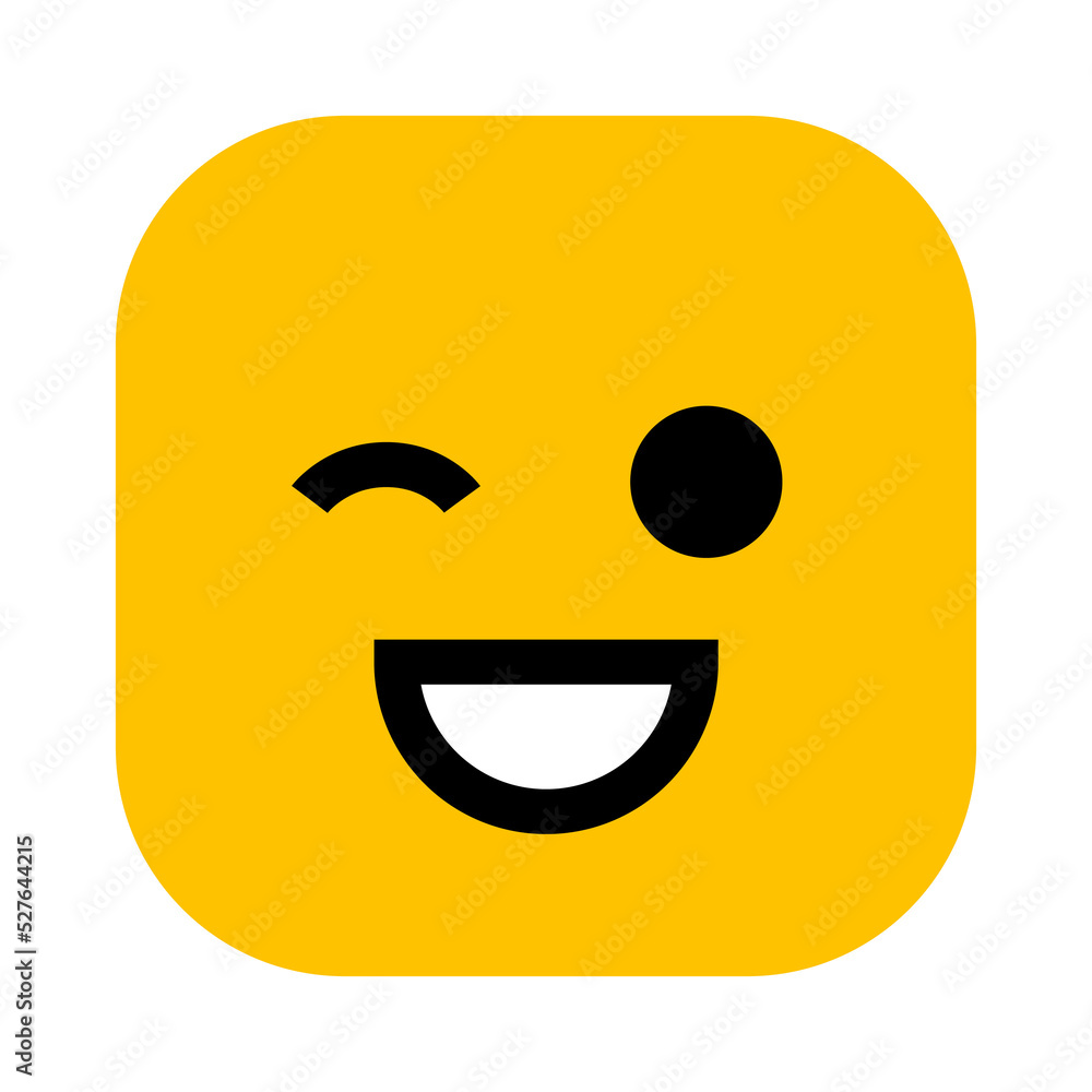 winking face emoji in round corner rectangle shape and yellow color for ...