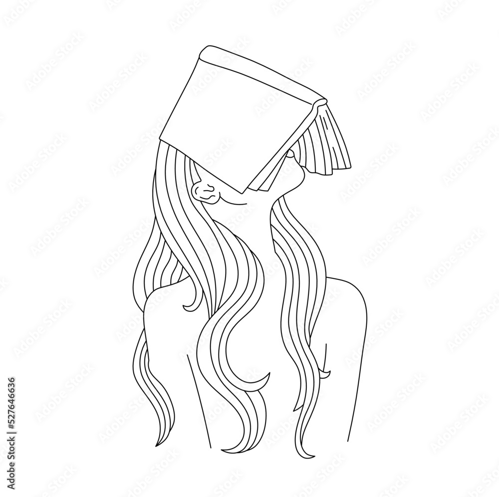 Vector Isolated Girl With A Book On Her Face Colorless Black And White