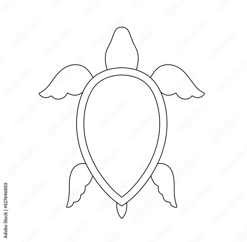Vector isolated symmetrical sea turtle top view colorless black and ...