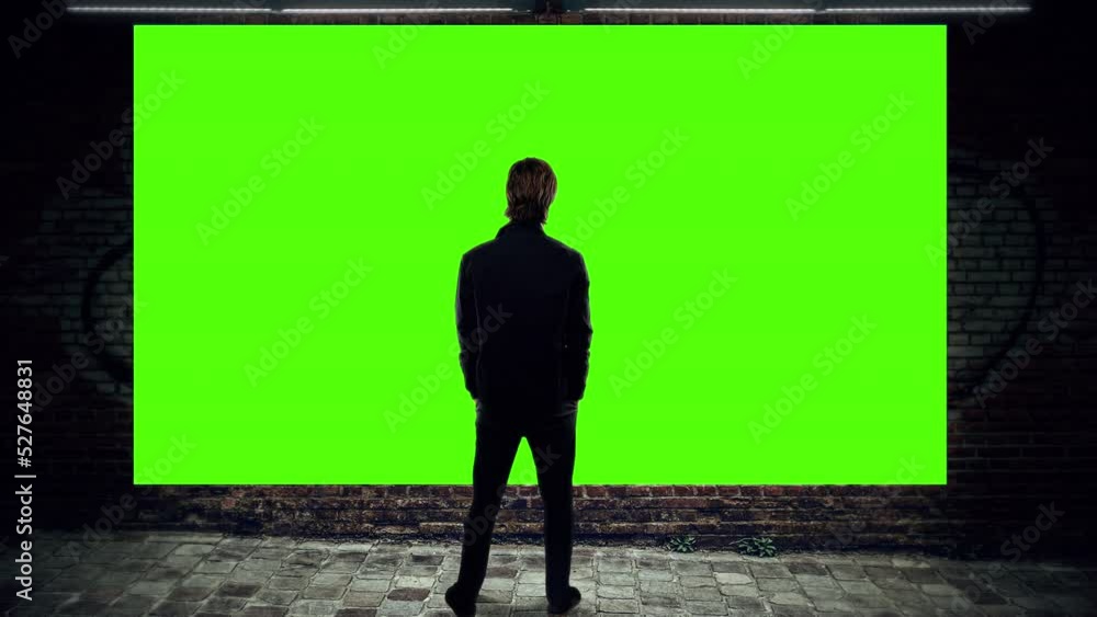 Street Wall Man Looking Green Screen Panel Outside. Man standing in ...