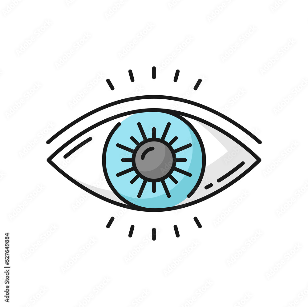Eye icon, ophthalmology, optometry and laser surgery vector line symbol ...