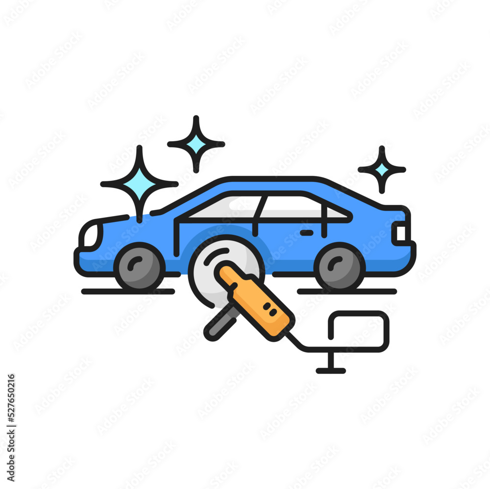 Car care icon, wash cleaning or wax polish service, carwash vector line ...