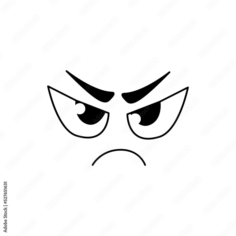 Vetor de Gloomy smile face emoticon, cartoon line emoji. Vector ...