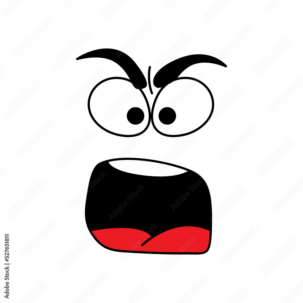 Angry shouting smile face emoticon, cartoon line emoji. Vector isolated ...