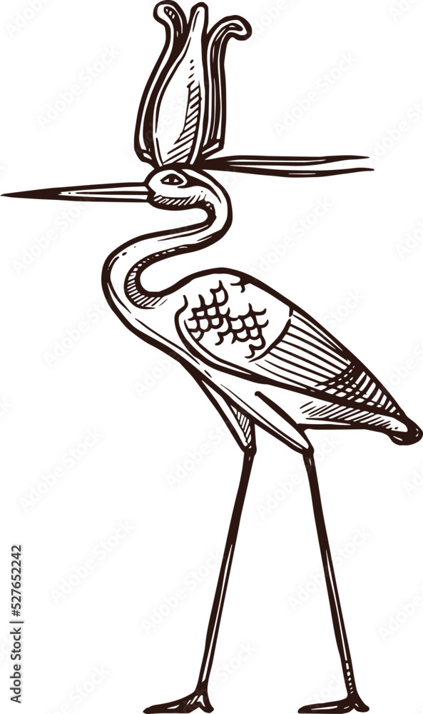 Vetor de Bennu heron sketch, Ancient Egypt deity and mythology bird ...