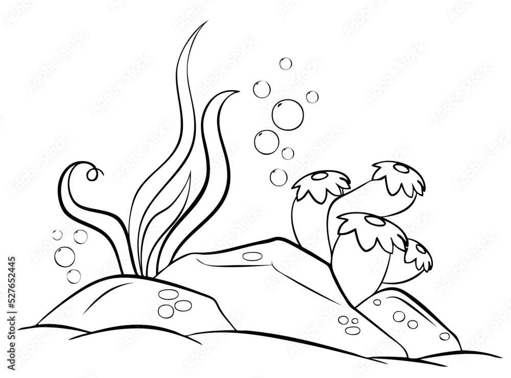 Underwater plants. Element for coloring page. Cartoon style. Stock ...