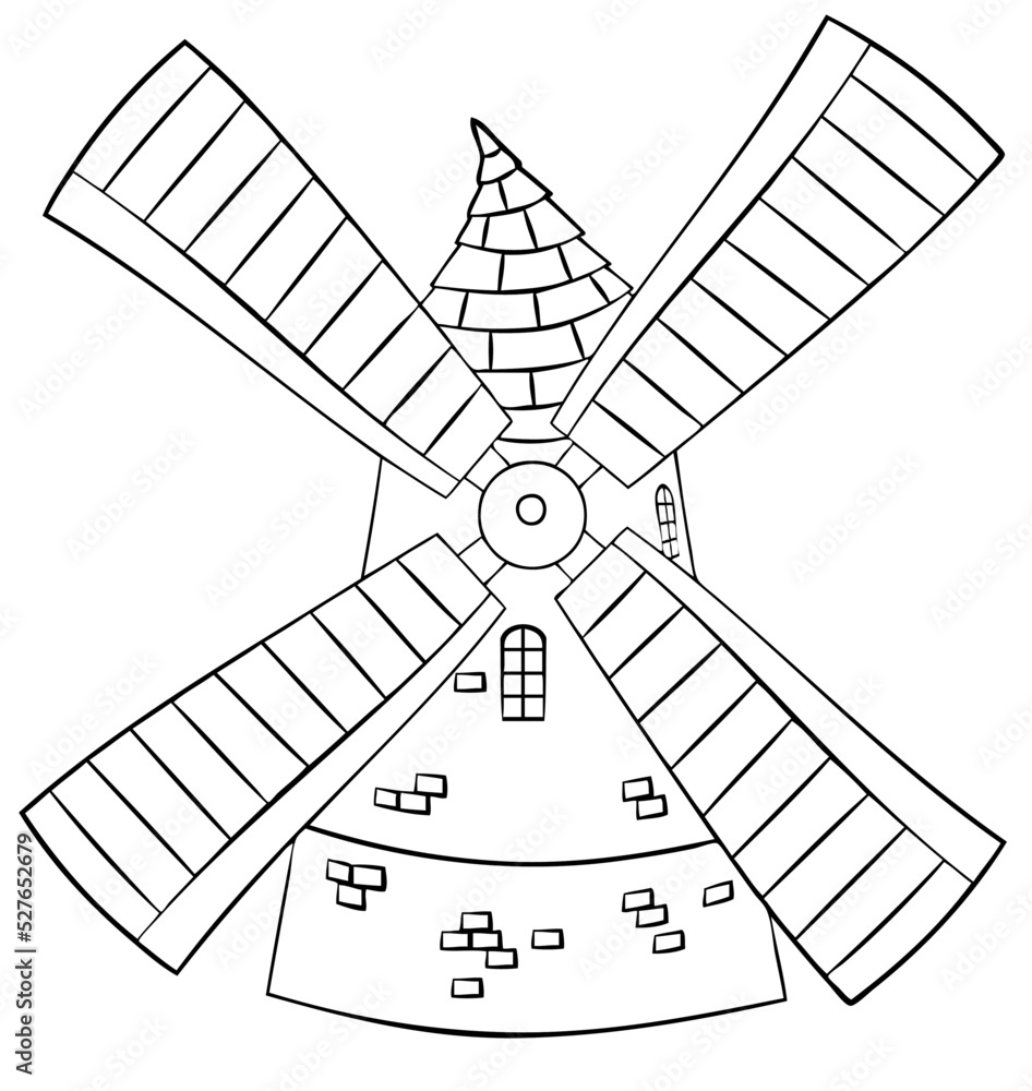 Windmill. Element for coloring page. Cartoon style. Stock Vector ...