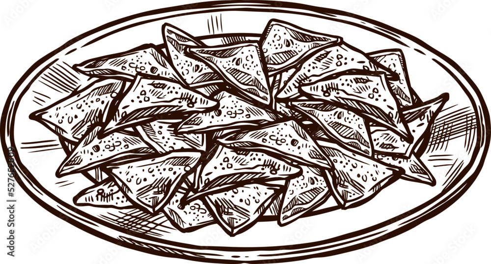 Mexican nachos for traditional Mexico holiday, vector sketch. Cinco de ...