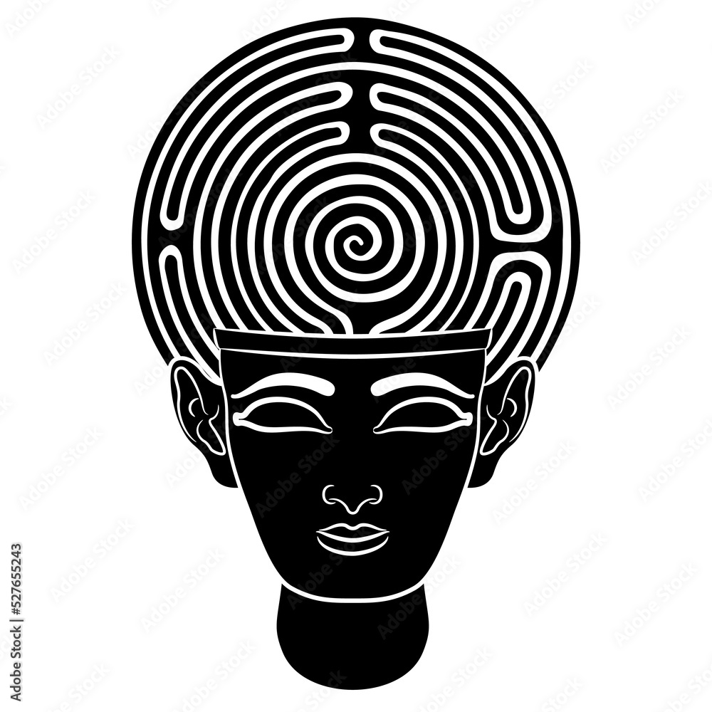 Human face with a round spiral maze or labyrinth symbol. Creative ...