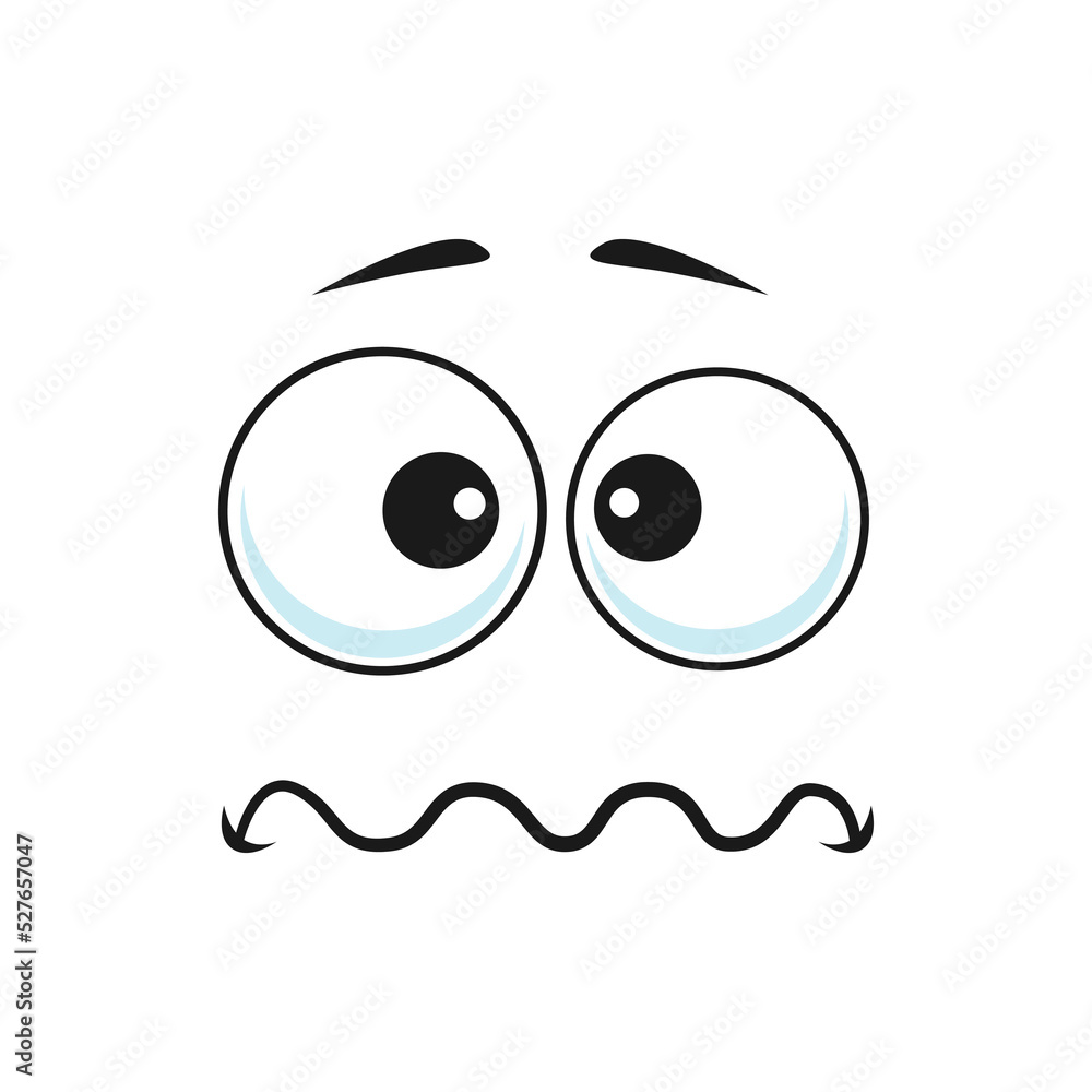 Cartoon face frightened or worry emoji, vector character scared facial ...
