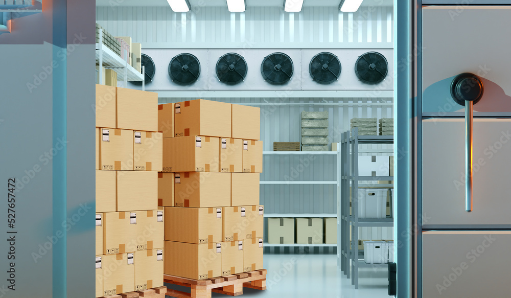 Refrigeration chamber for food storage. The door to the room of the ...