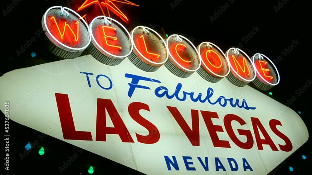 Las Vegas sign with red blinking led light on dark night sky, Nevada ...