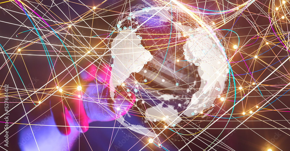 world Global network. Blockchain. 3D illustration. Neural networks and ...