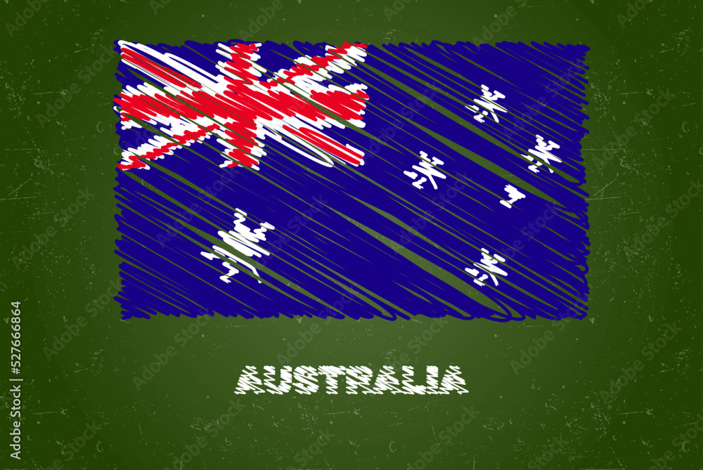 Australia flag with chalk effect on green chalkboard, hand drawing ...