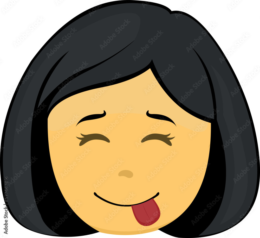 Vector emoticon illustration of a yellow cartoon woman with a yummy so ...