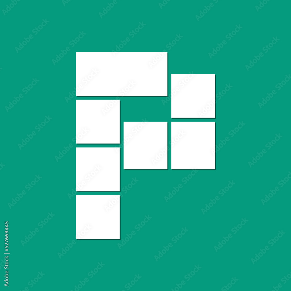 Modern letter P mask area. Photo collage frames template with alphabet ...