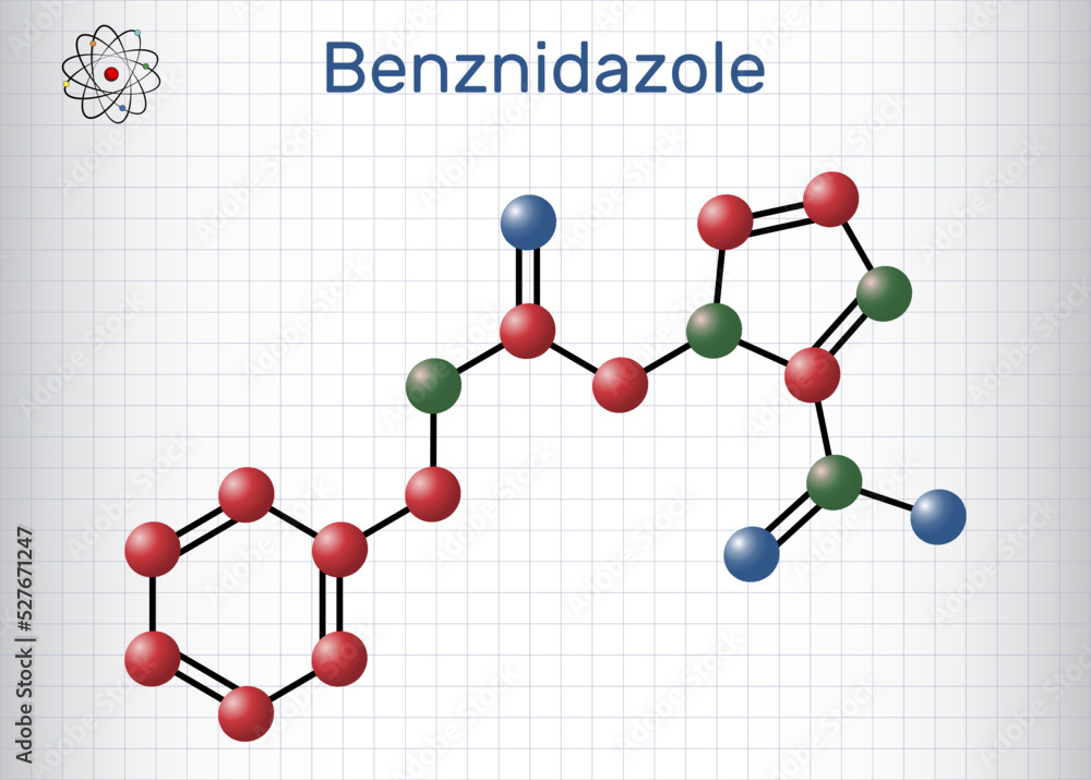 Benznidazole molecule. It is antiparasitic drug used in the treatment ...