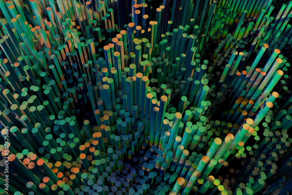 Gradation of orange and green. futuristic image. Different dimensional ...