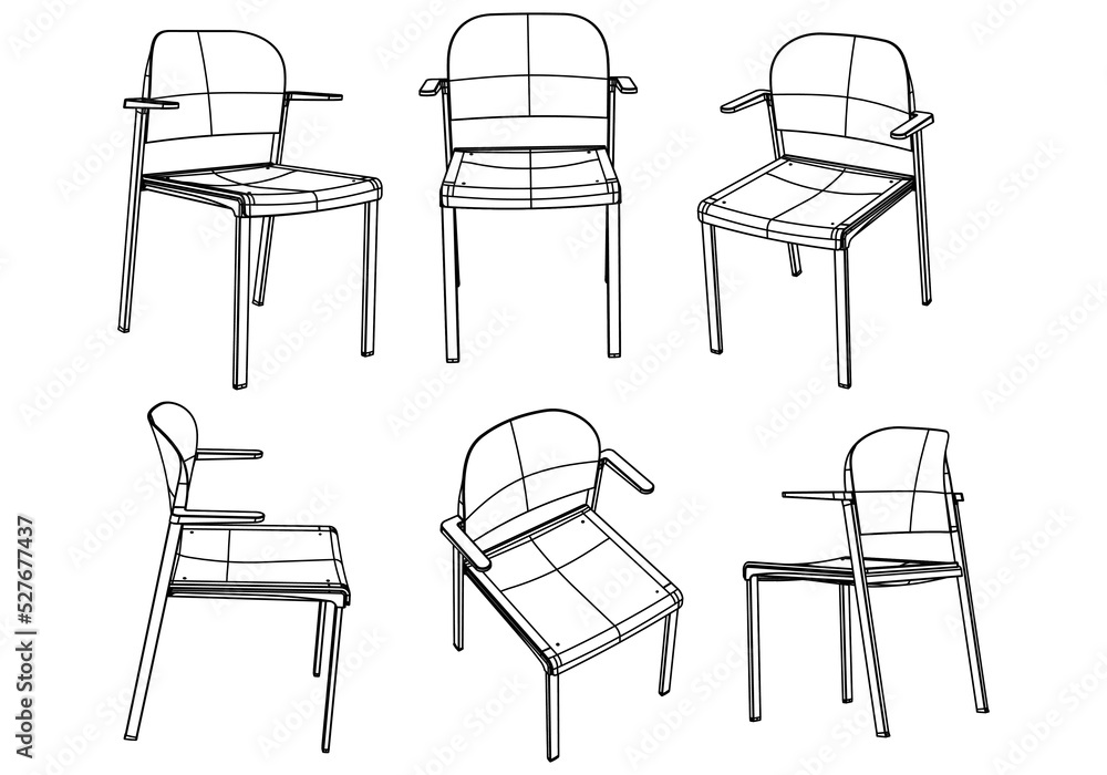 Chair line vector illustration, Set of different views of modern chair ...