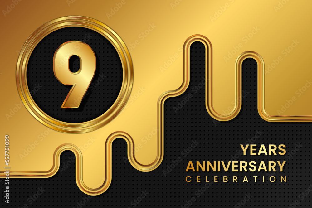 9 Year Anniversary celebration template design. Golden Anniversary, vector illustration. Stock ...