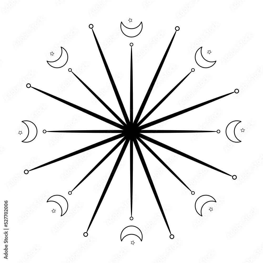 Outline drawing of rays of the sun in vintage style. Tattoo flesh ...