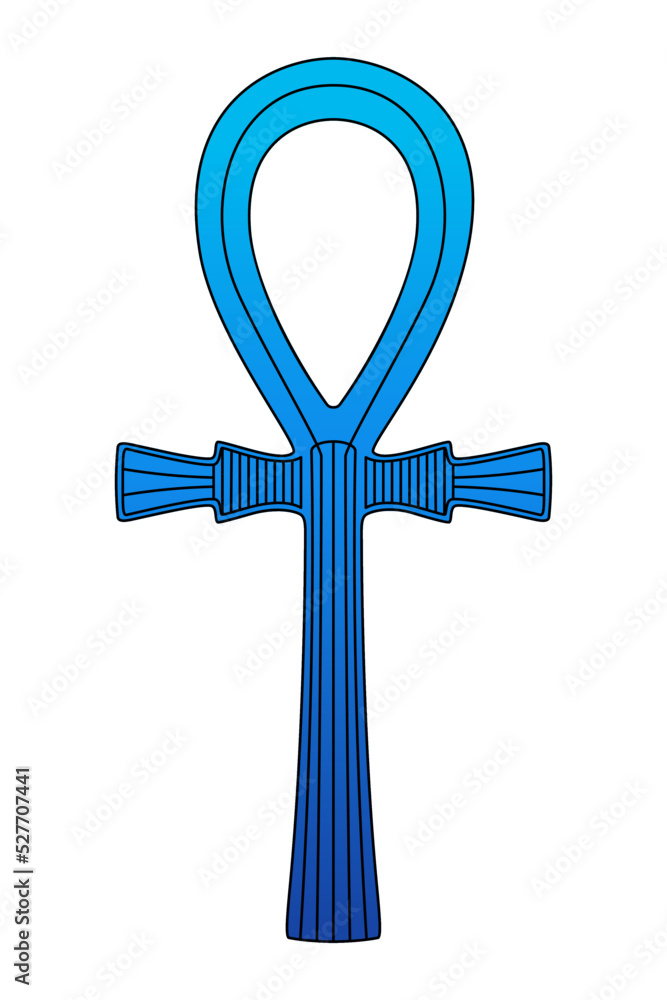 Blue ankh sign, cross with handle and ancient Egyptian hieroglyphic ...