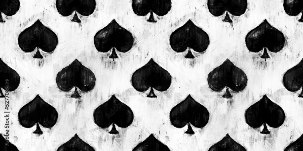 Seamless spades playing card suit pattern painted with black and white ...