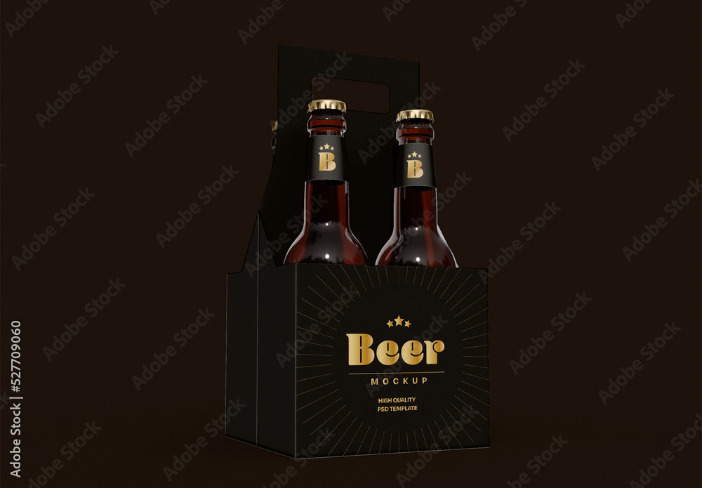 Four Pack Beer Bottles Mockup Stock Template | Adobe Stock