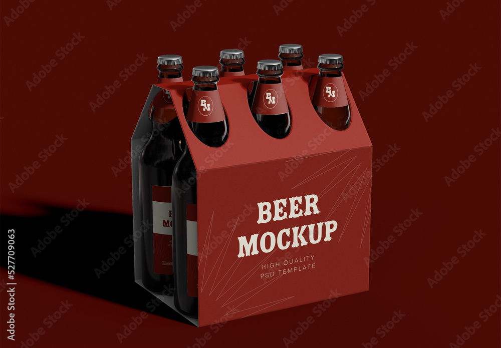 Six Pack Cardboard Beer Bottles Mockup Stock Template Adobe Stock
