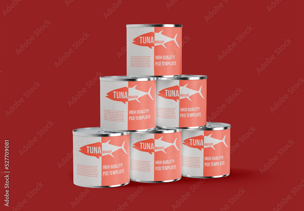 Six Stacked Tuna Cans Mockup Stock Template | Adobe Stock