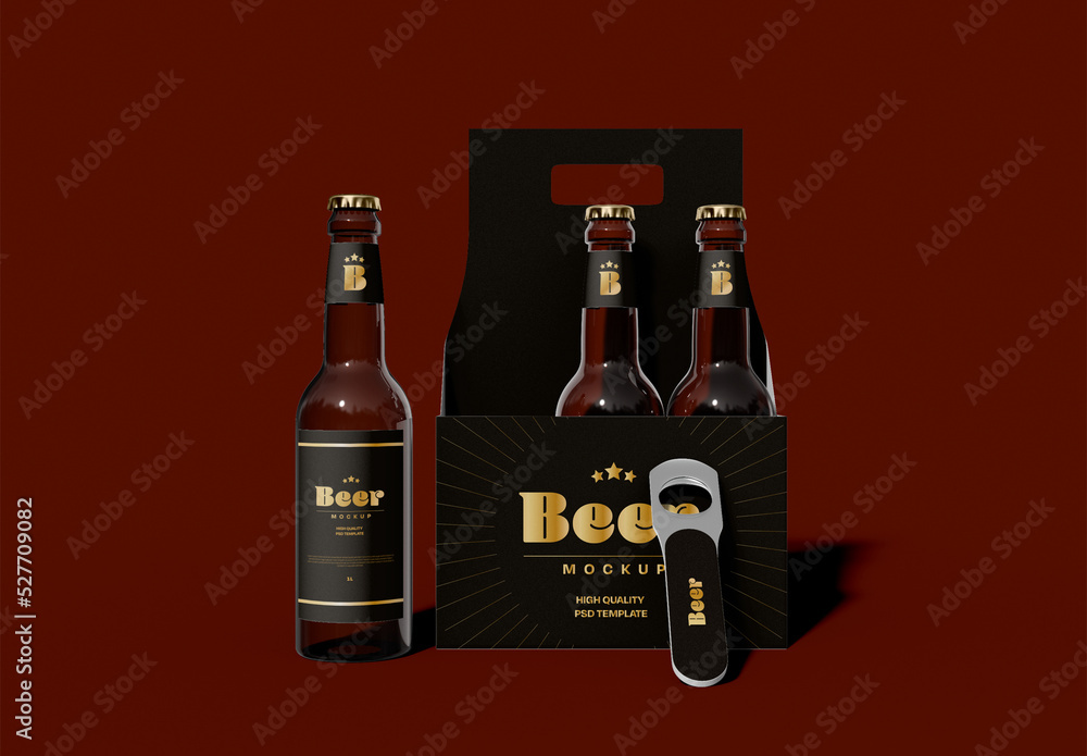 Front View of Beer Bottles Packaging Mockup Stock Template | Adobe Stock