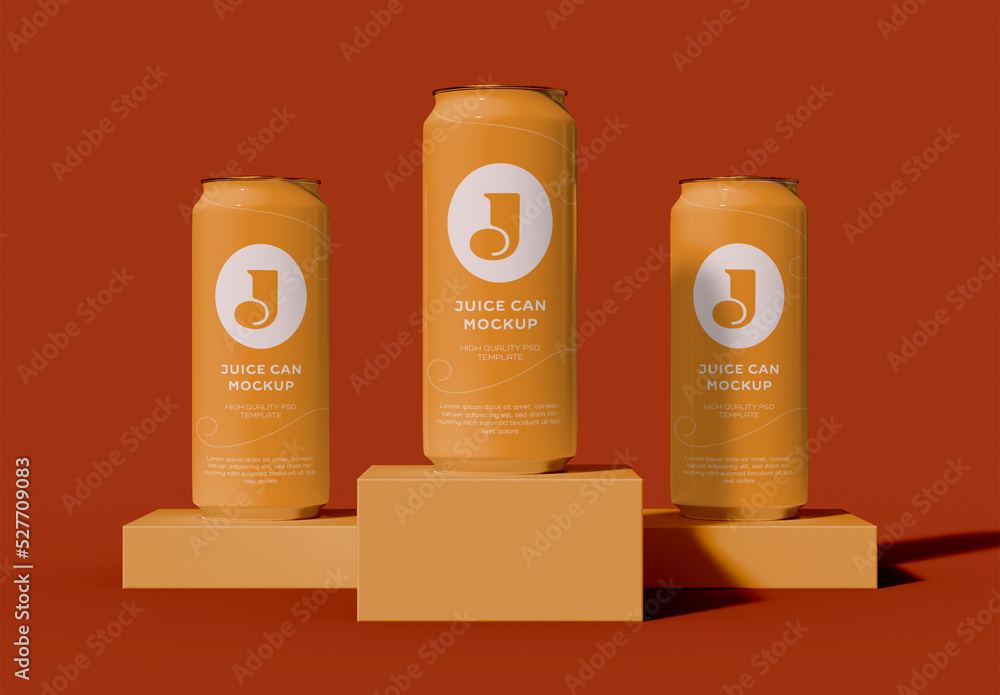 Three Juice Can Mockup Stock Template | Adobe Stock