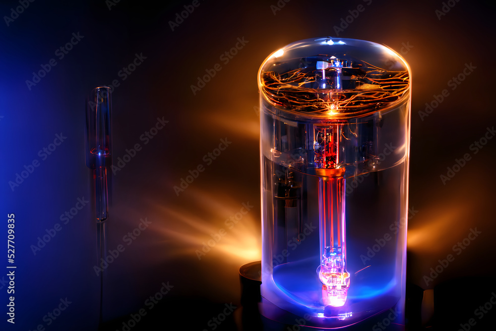 hight-tech transparent plasma quantum computer tube with glowing energy ...