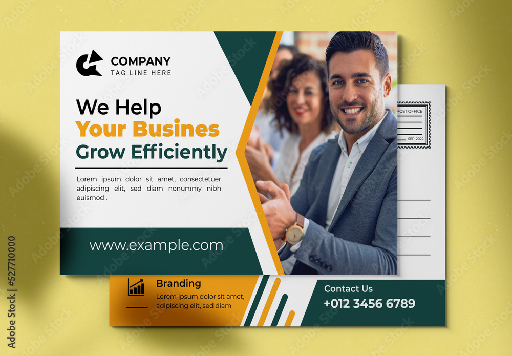 Postcard Layout with Yellow Gradient Triangle Elements Stock Template ...